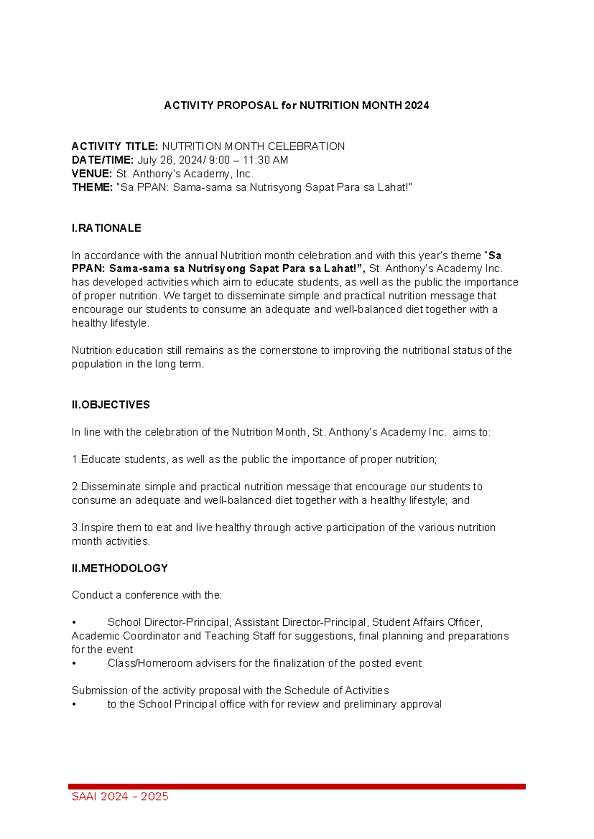 Nutrition Month 2024 Activity Proposal: Celebrating Healthy Eating - Studocu