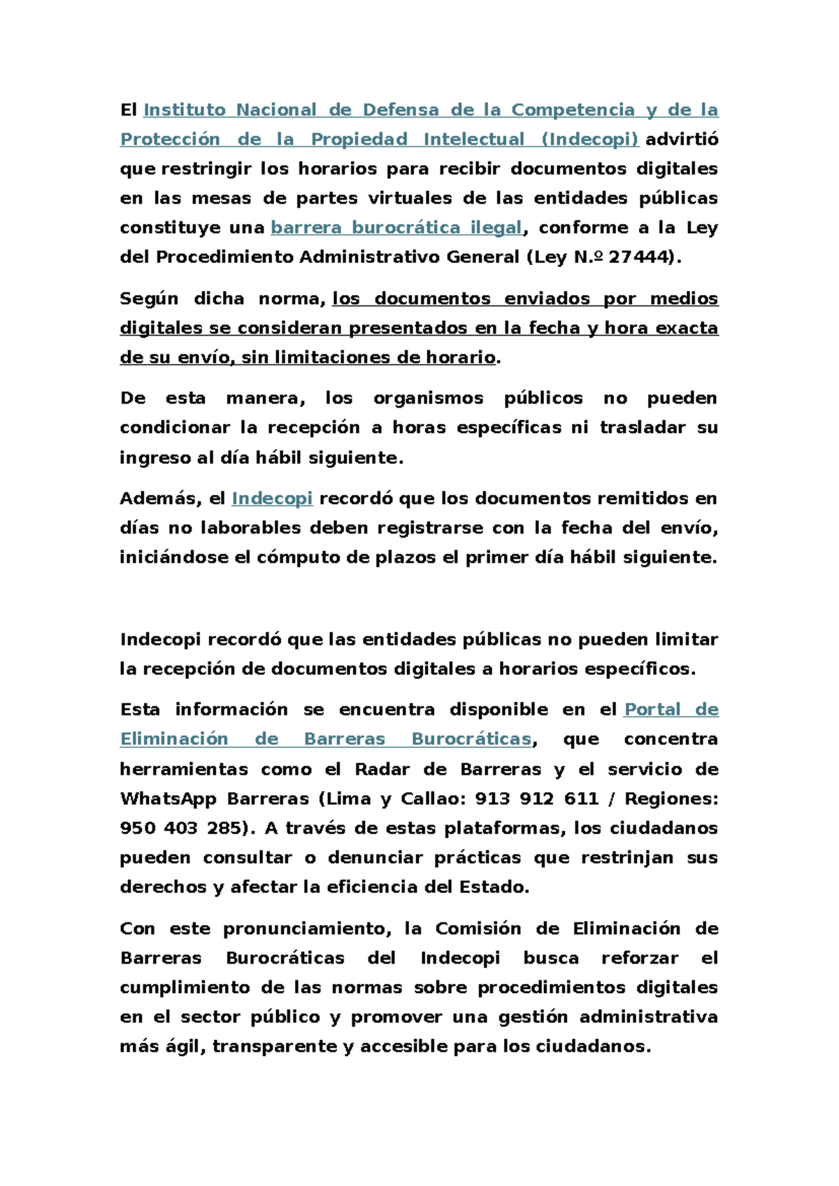 Resolución sobre Barrera Burocrática en Recepción Virtual de Documentos ...