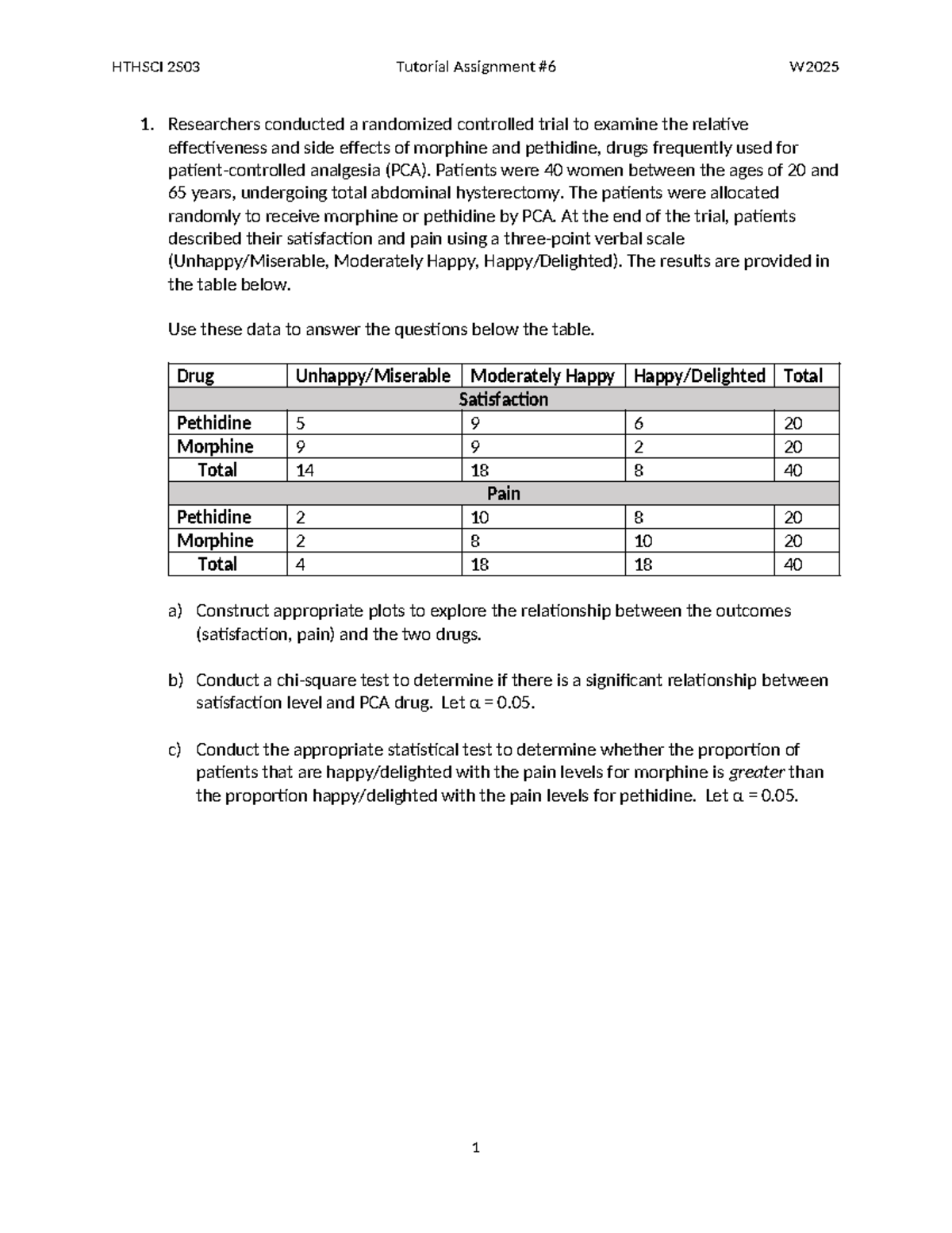 Tutorial Assign 6 (Mar 12,13,14) - HTHSCI 2S03 Tutorial Assignment #6 W 1. Researchers conducted ...