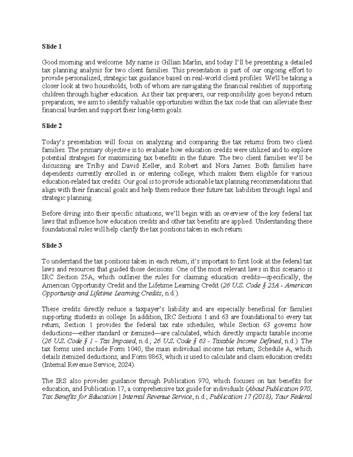 ACC 330 - Project Two: Tax Planning Analysis for Client Families - Studocu