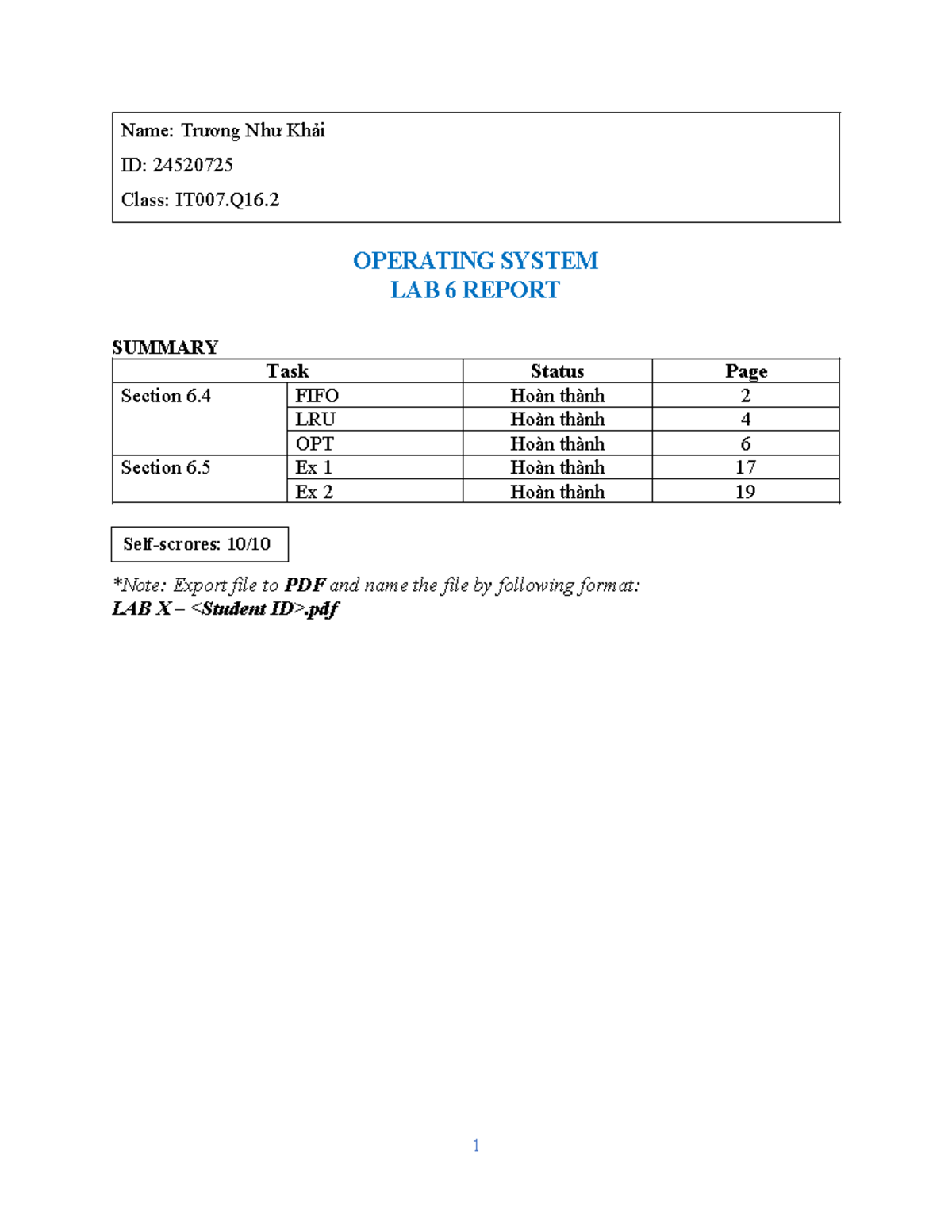 LAB 6 REPORT: FIFO, LRU, and OPT Algorithms - IT007.Q16.2 - Studocu