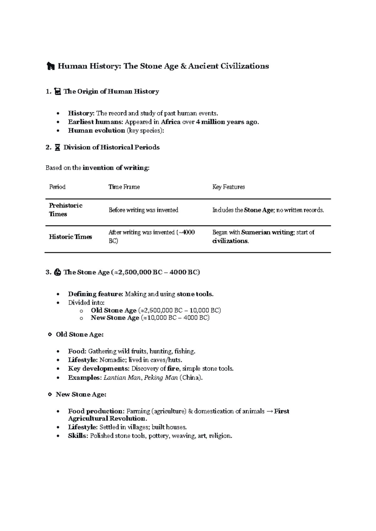 Comprehensive Quiz: Human History (HIST 101) - Stone Age ...