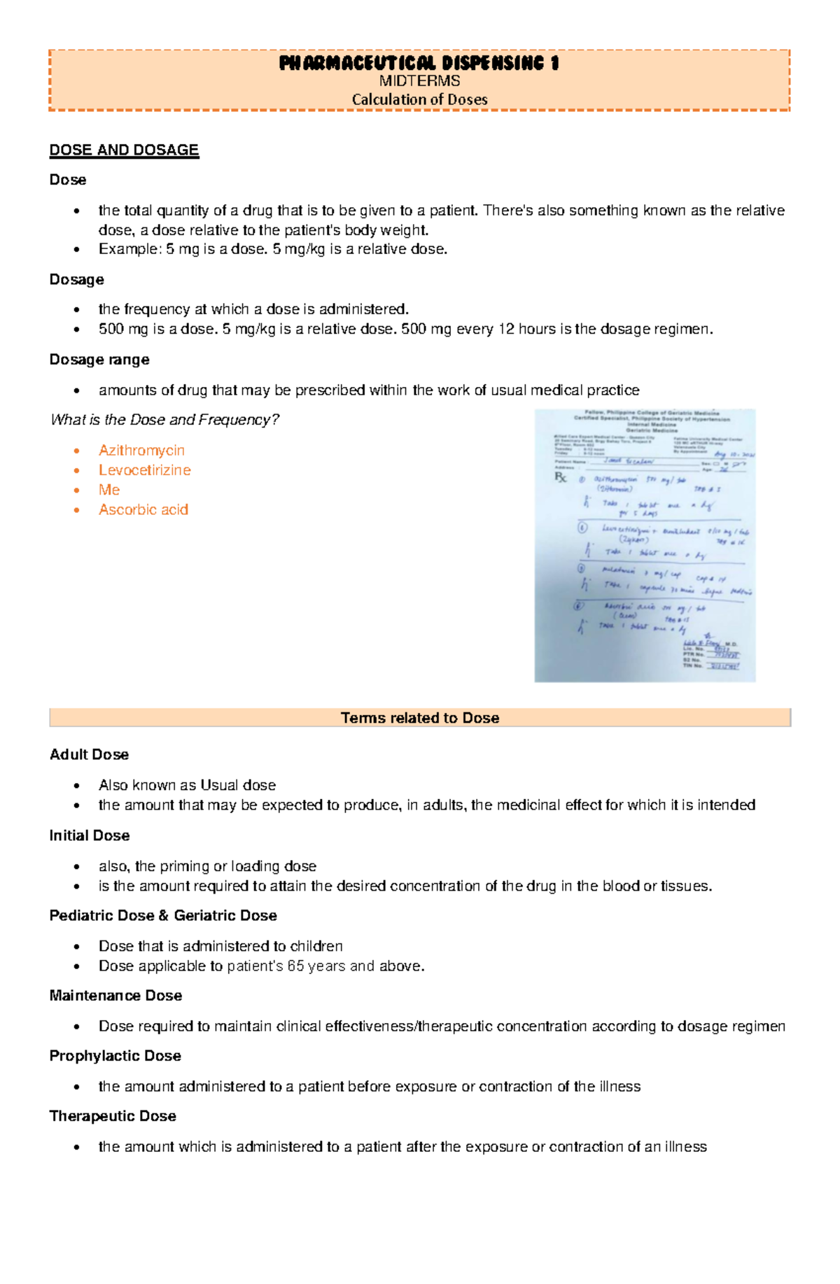 PDIS-LEC- Midterms: Calculation of Doses in Pharmaceutical Dispensing ...