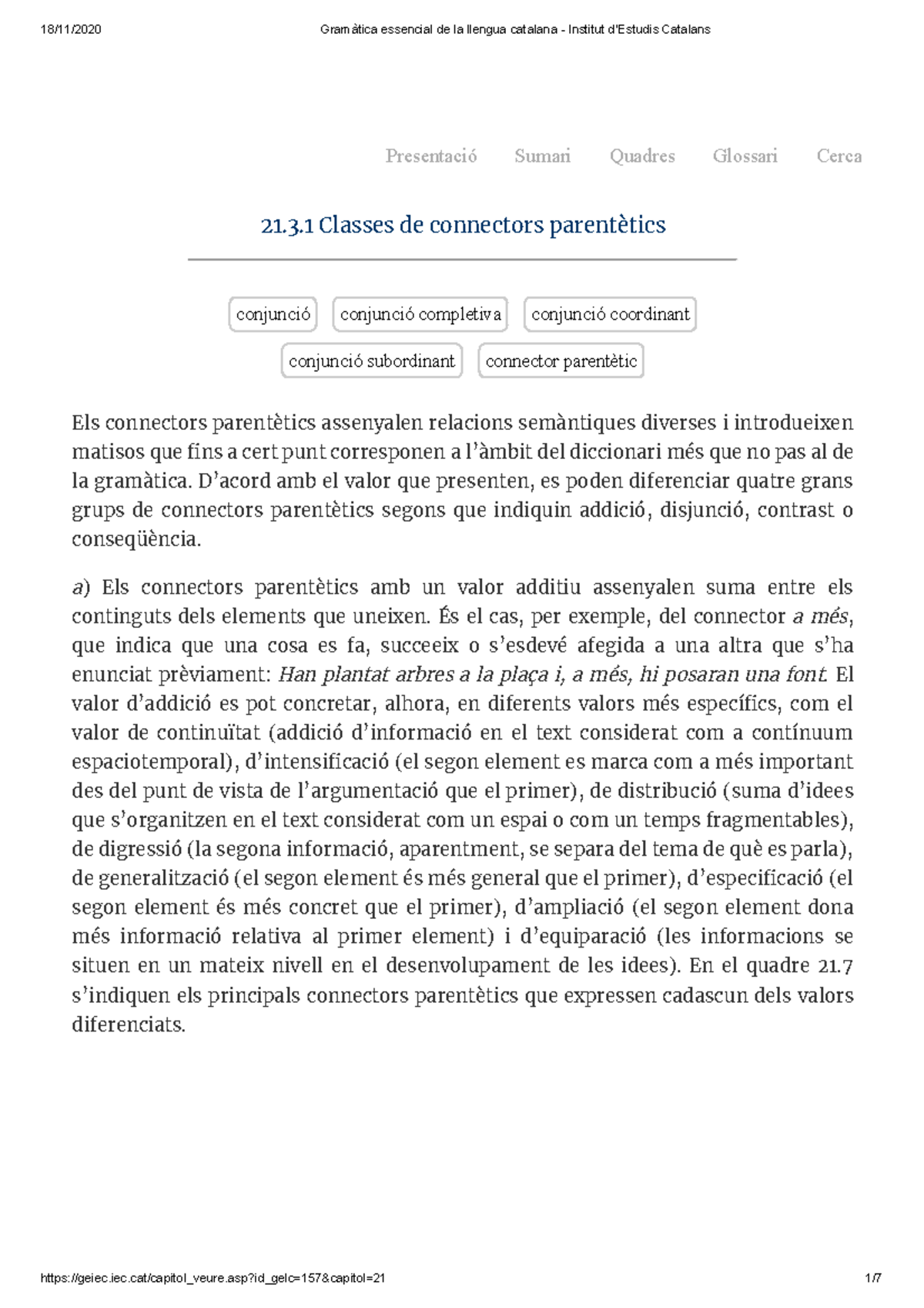 Connectors Parentètics en Català: Gramàtica Essencial (GIEC) - Studocu