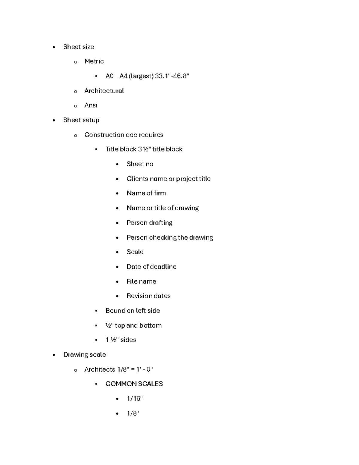 Construction document setup reference sheet - • Sheet size o Metric A0 ...