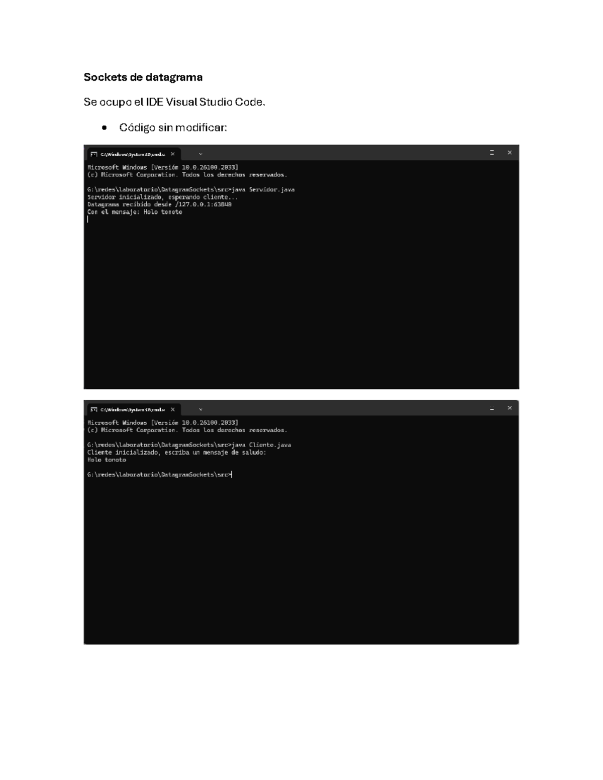 Sockets de datagrama - reporte - Tecnología de información y ...