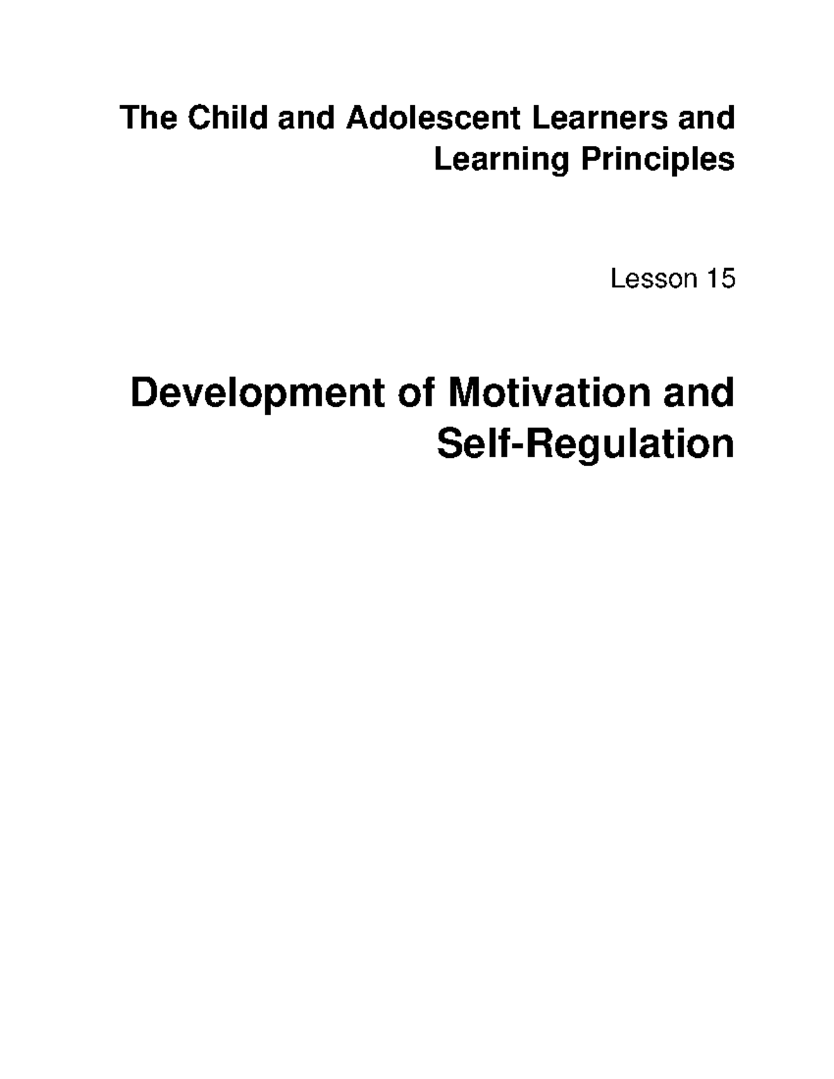 Lesson 15: Motivation & Self-Regulation in Learning Contexts - Studocu