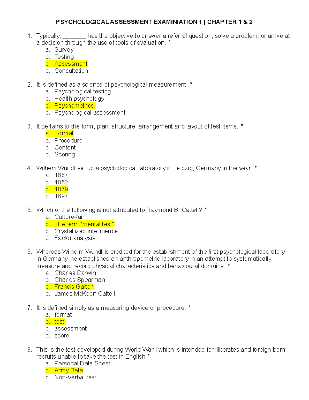 Psychological Assessment Exam 1: Chapter 1 & 2 Study Guide - Studocu