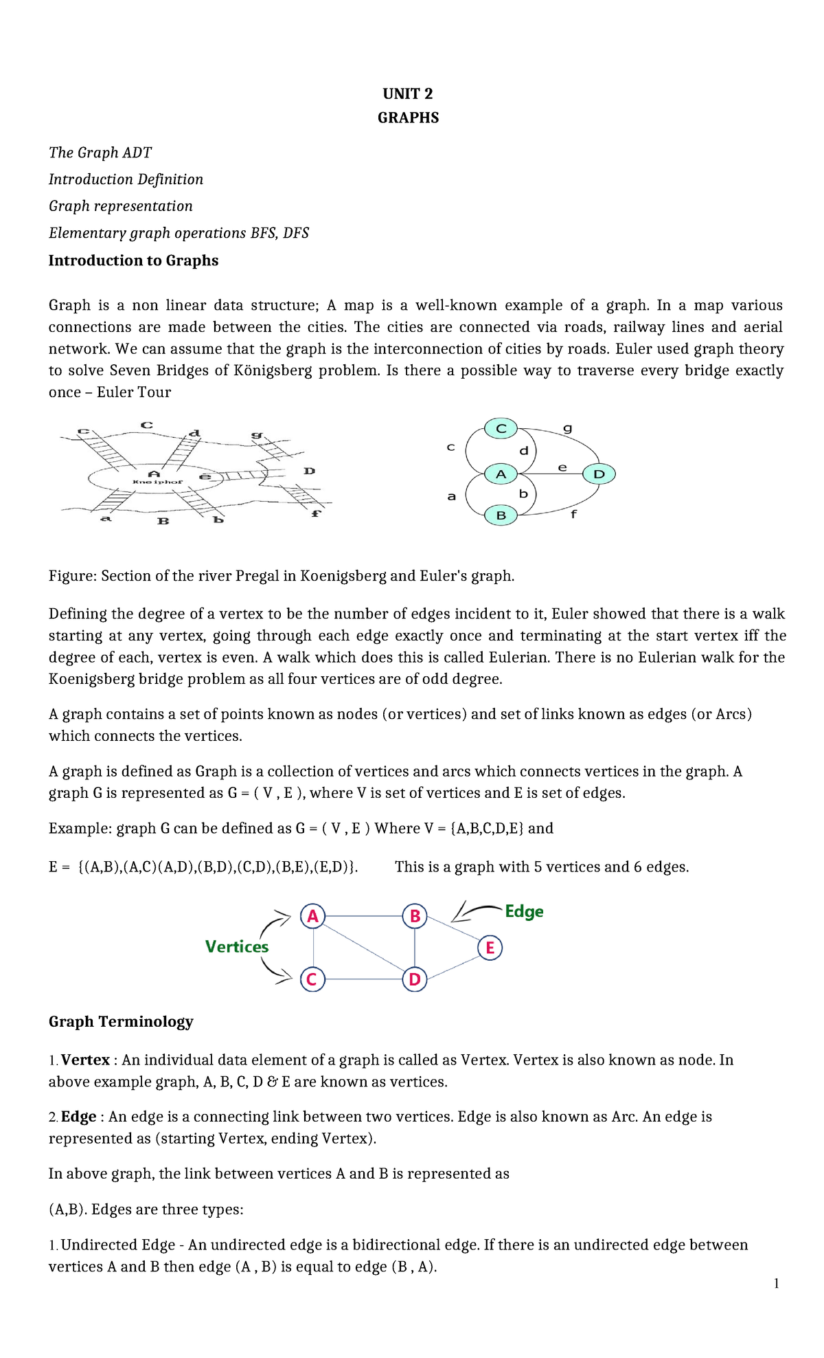 Unit2 Graphs - GRAPH NOTES - UNIT 2 GRAPHS The Graph ADT Introduction ...