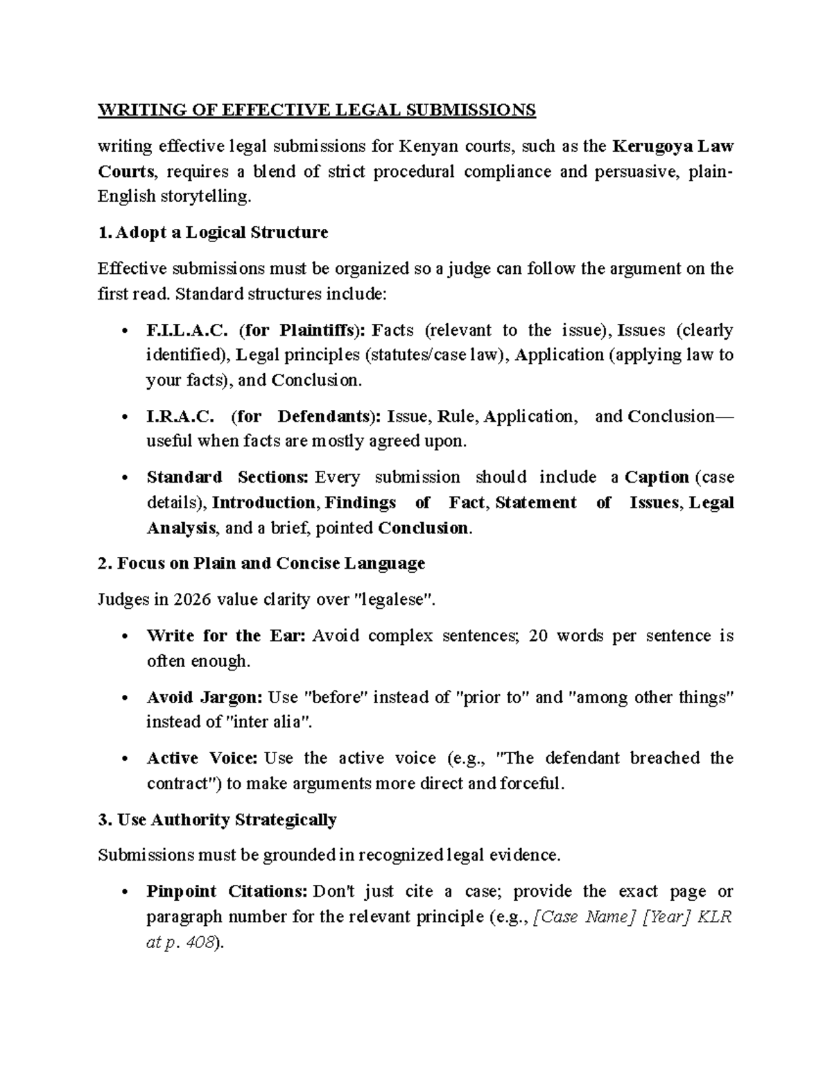 Effective Legal Submissions for Kenyan Courts: A Guide - Studocu