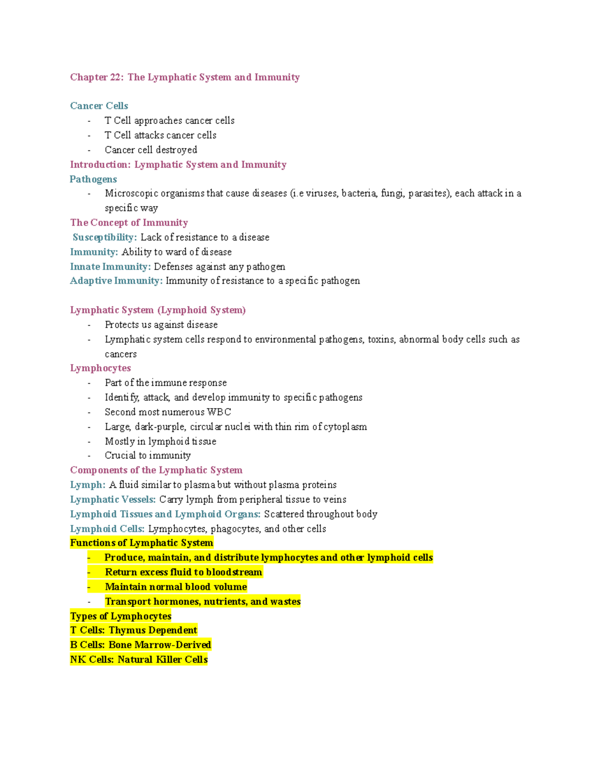 Chapter 22 The Lymphatic System and Immunity - Chapter 22: The ...
