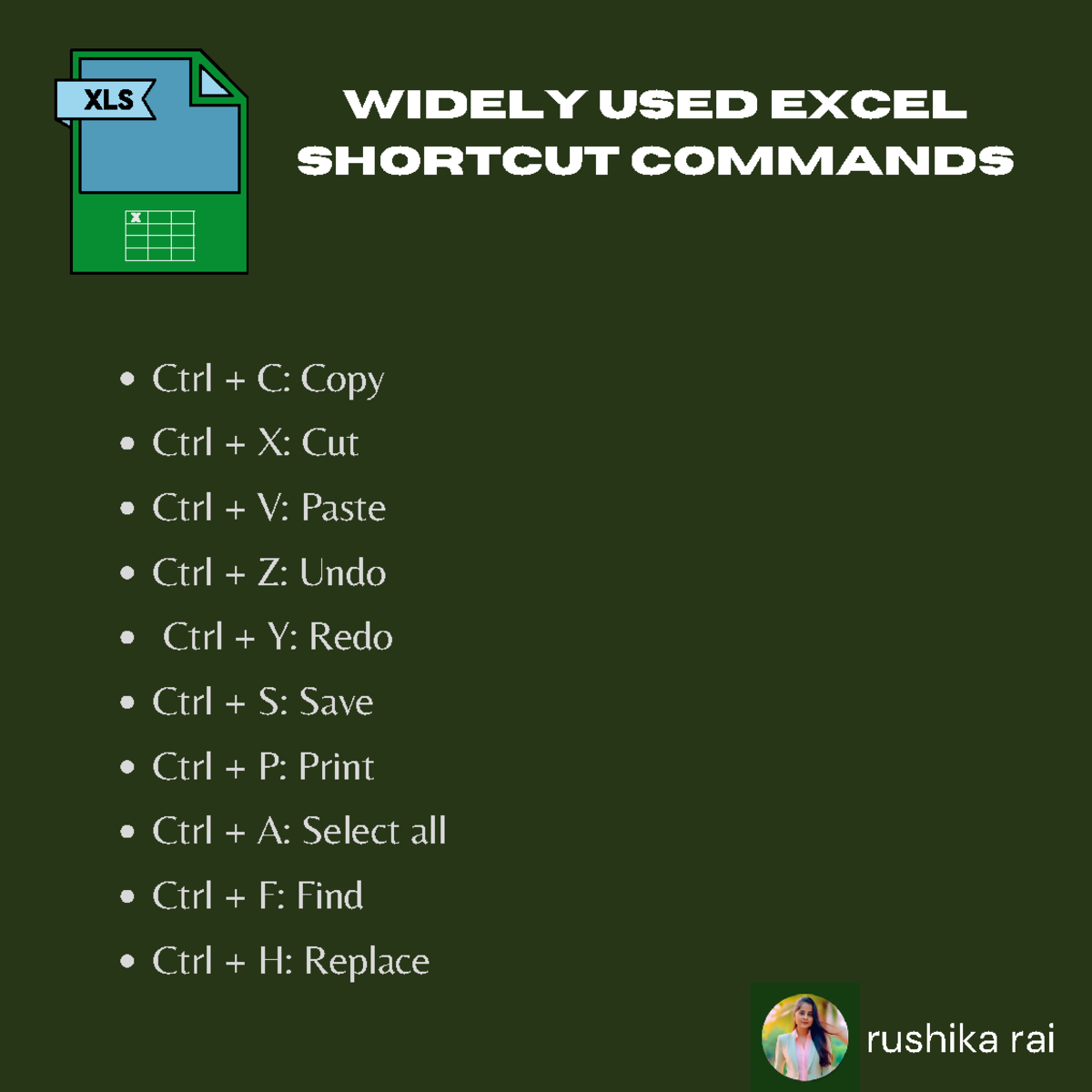 Excel Shortcut Commands💡-1 - Shortcut Commands Ctrl + C: Copy Ctrl + X ...