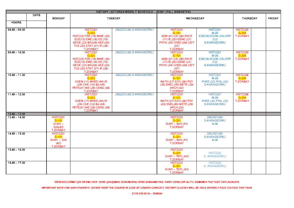 HIST Lectures Weekly Schedule FALL 2024 2025 - HISTORY LECTURES WEEKLY ...