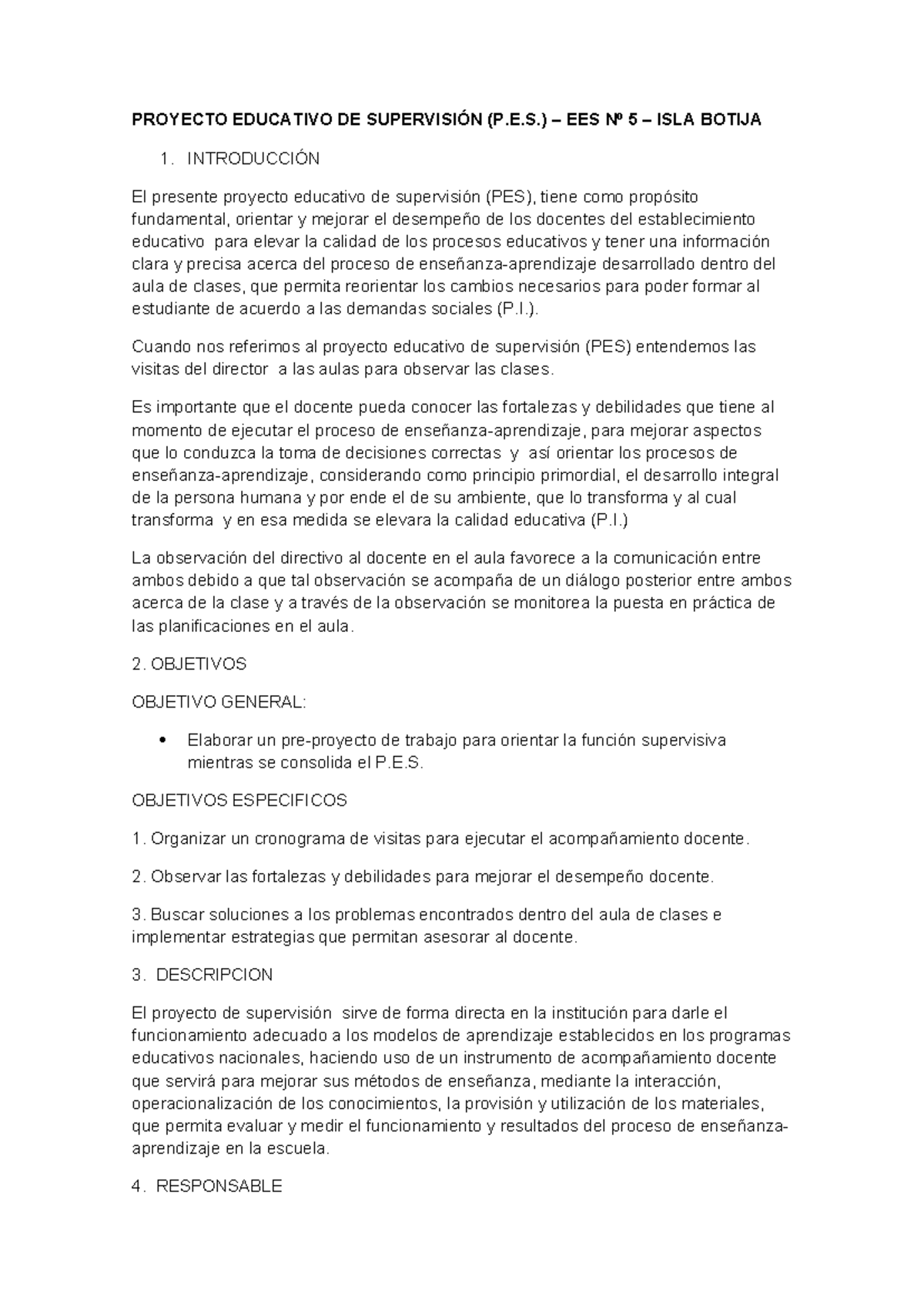 Modelo de Proyecto Educativo de Supervisión (P.E.S.) - EES Nº 5 - Studocu