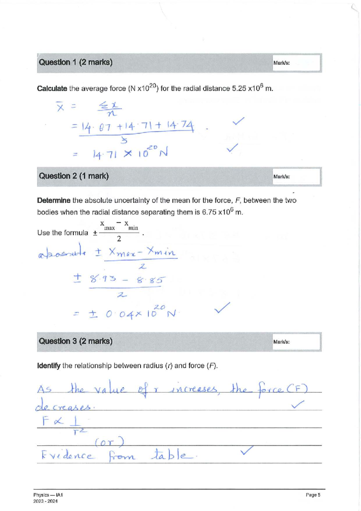 Physics 1A1 Formative Data Test 3 Answers (2023-2024) - Studocu