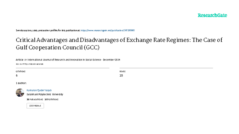 Critical Analysis of Exchange Rate Regimes in GCC Countries: Advantages ...