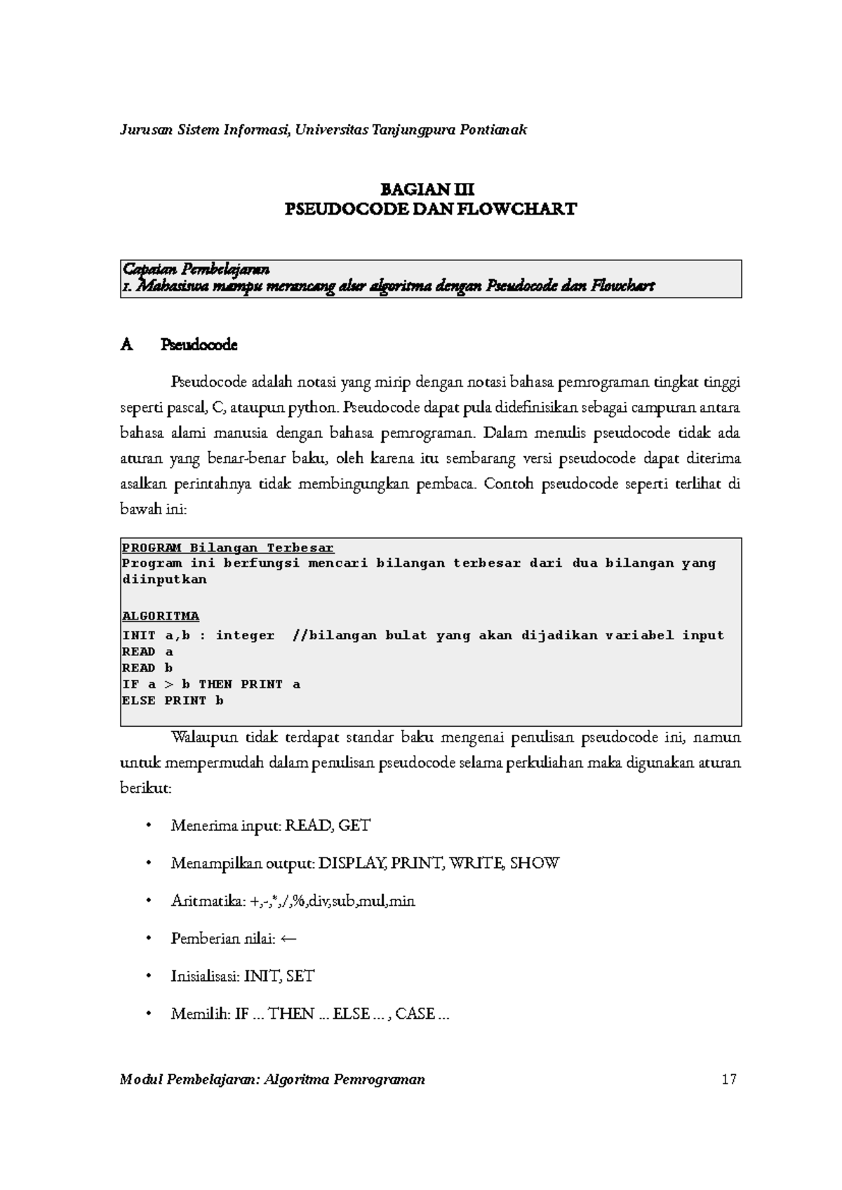 Modul Algoritma Pemrograman Python III: Pseudocode & Flowchart - Studocu