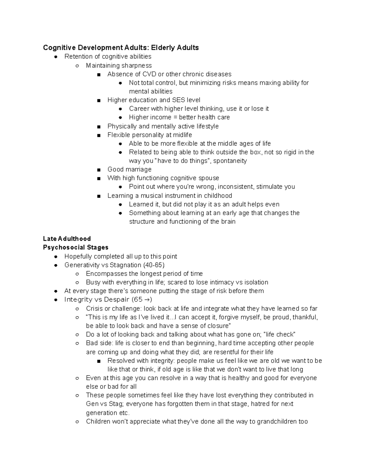 EXAM 4: Cognitive Development & Death in Elderly Adults - Key Facts ...