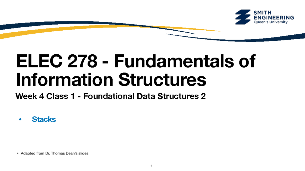 ELEC 278 Week 4 Class 1: Implementing Stacks with Arrays & Linked Lists - Studocu