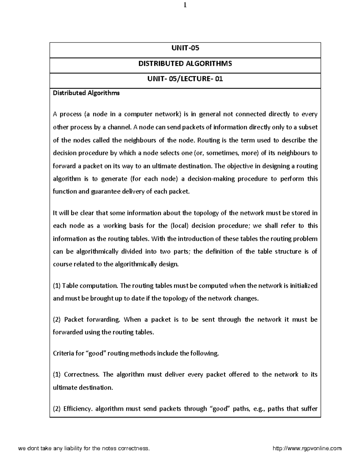 Distributed Systems: Unit 5 Lecture Notes on Algorithms (RGPV) - Studocu