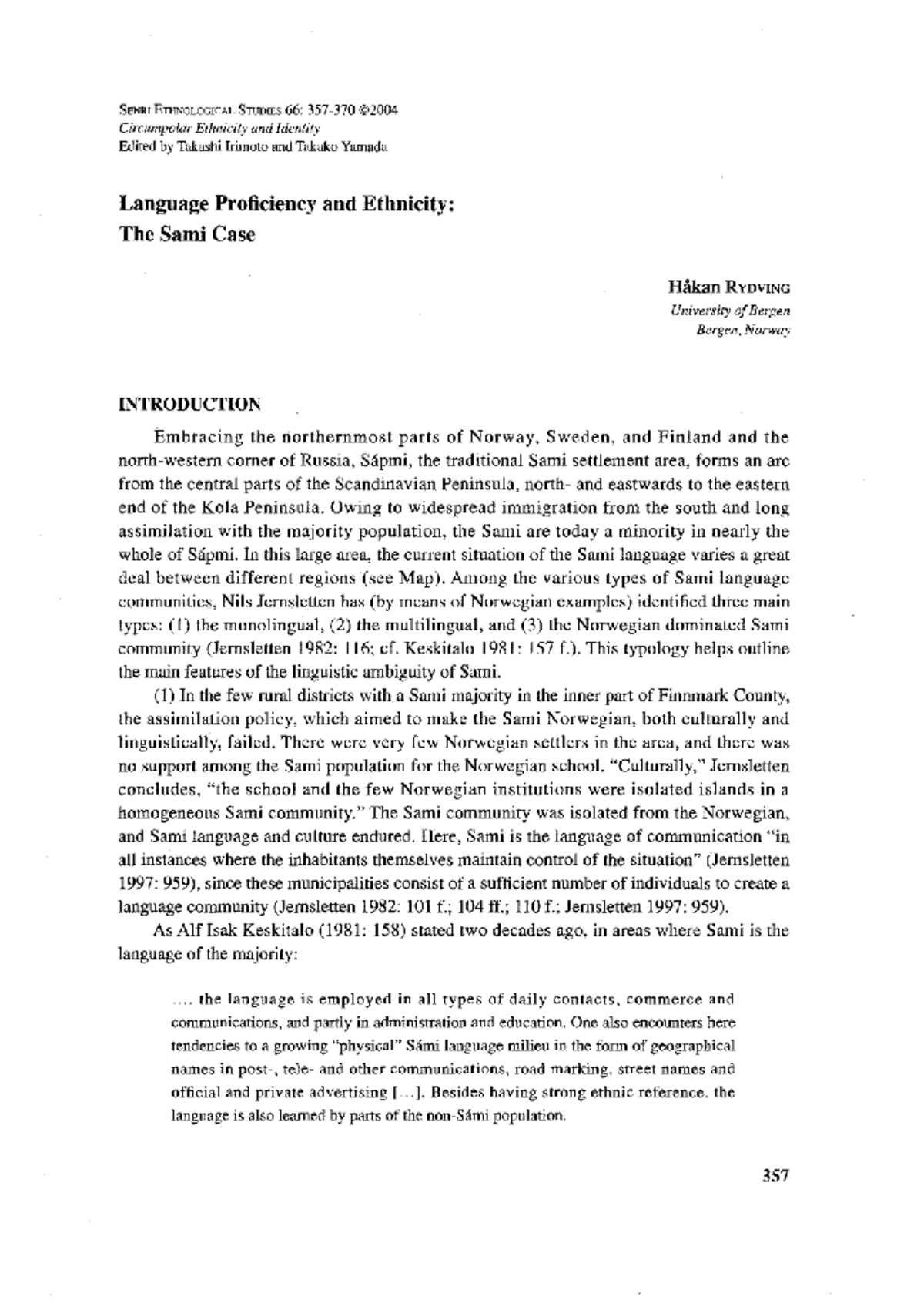 Language Proficiency and Ethnicity: The Sami Case Study (SENRi STuDllis ...