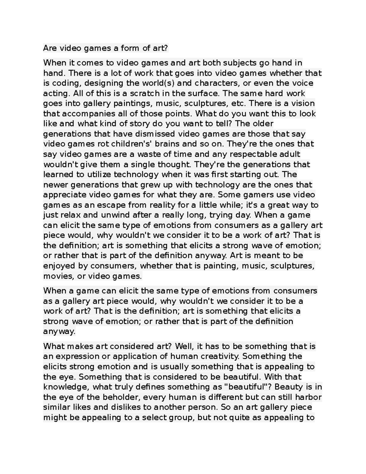 Persuasive Essay: Are Video Games a Form of Art? - Studocu