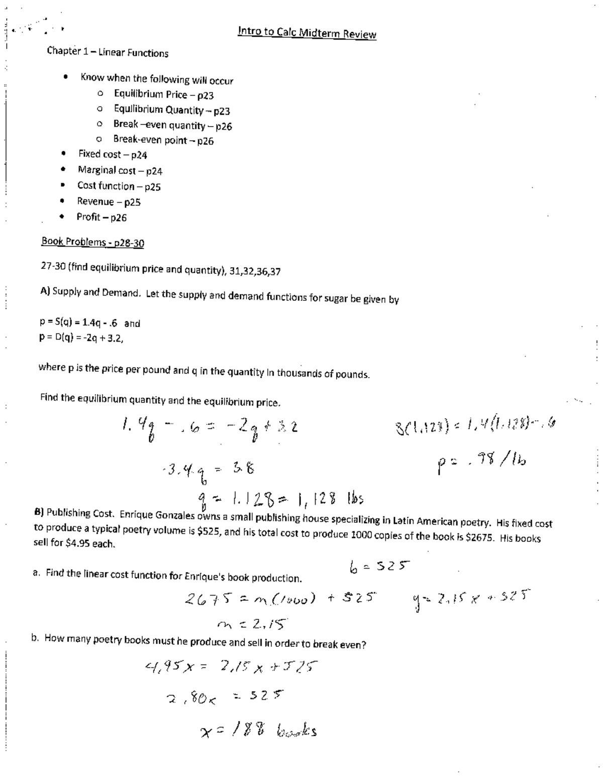 ITC Final Exam Review Key - Calculus 1 - Studocu