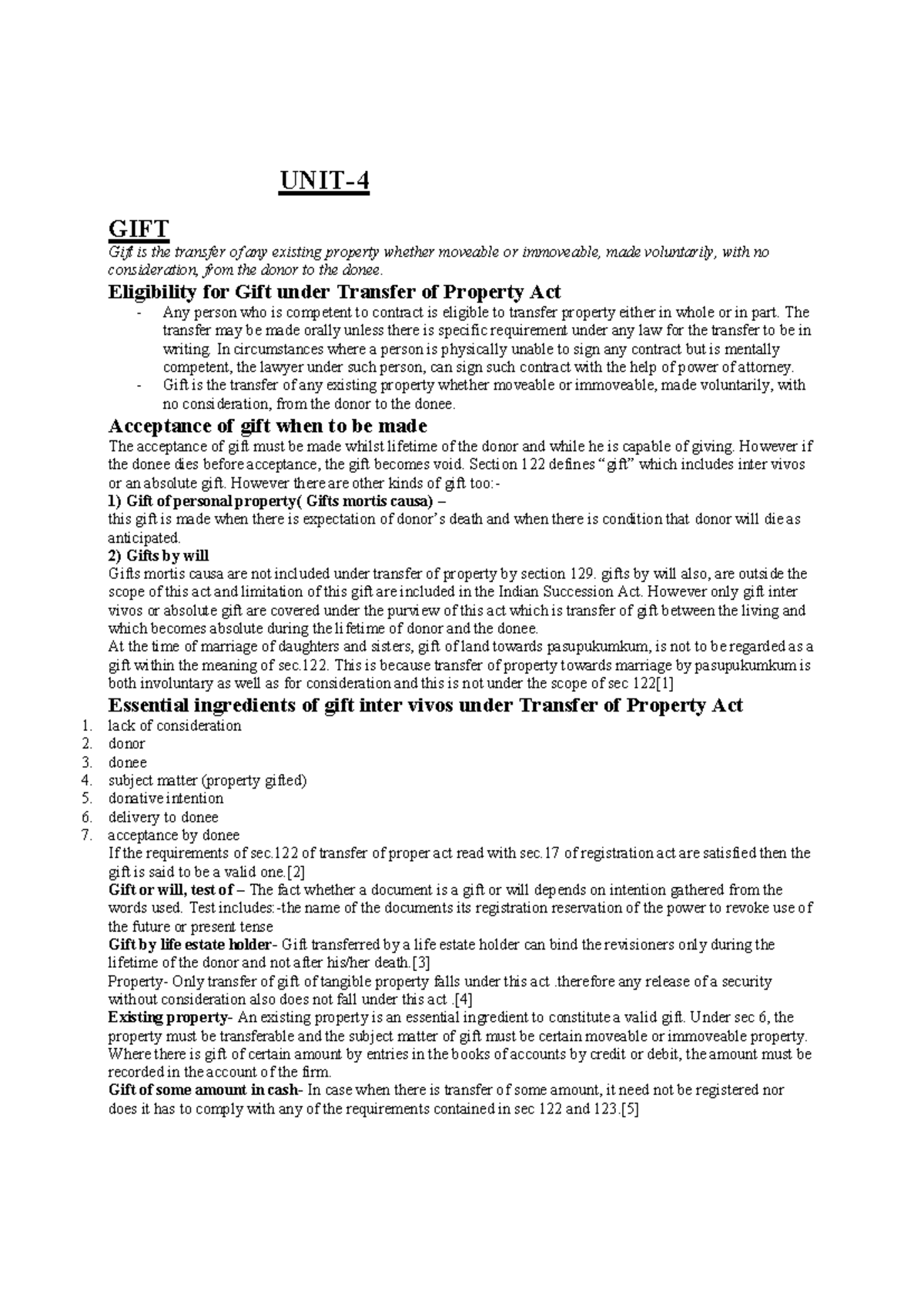 GIFT: Understanding the Transfer of Property Act and Gift Deeds - Studocu