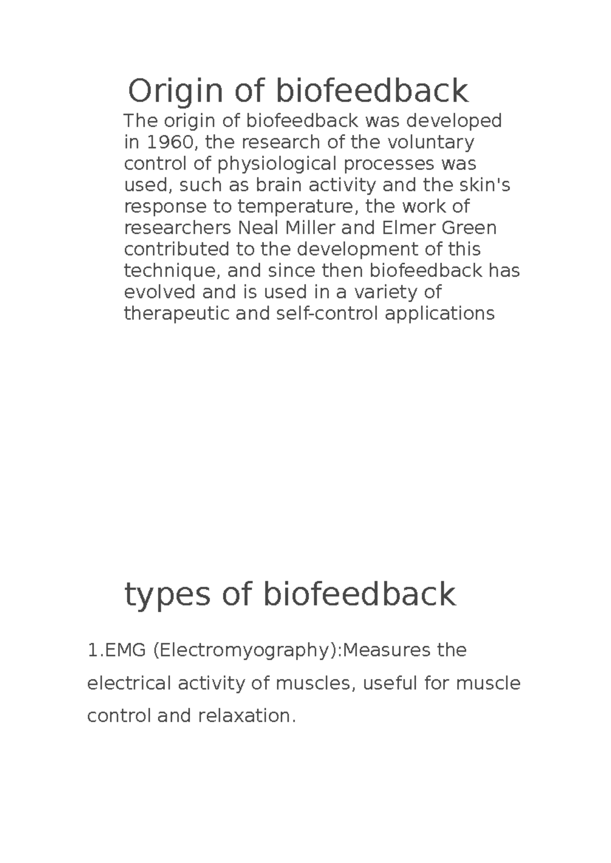 Biofeedback: Origins, Techniques, and Applications in Therapy - Studocu