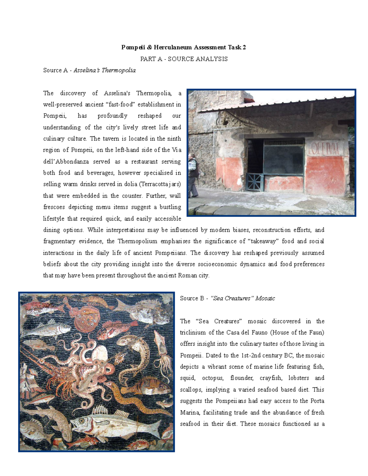 Pompeii & Herculaneum Assessment Task 2: Culinary Insights & Social ...