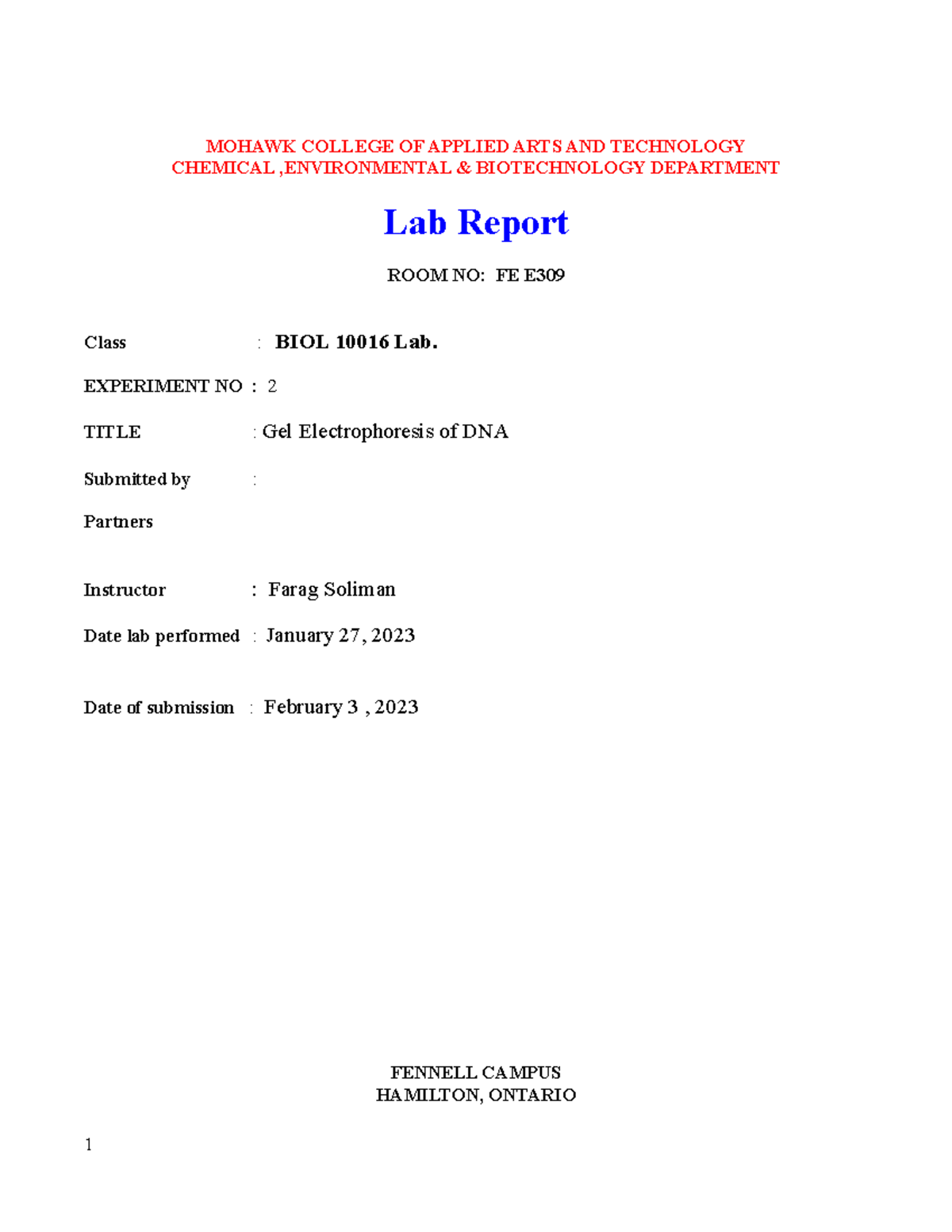 BIOL 10016 Lab Report: Gel Electrophoresis of DNA Experiment 2 - Studocu