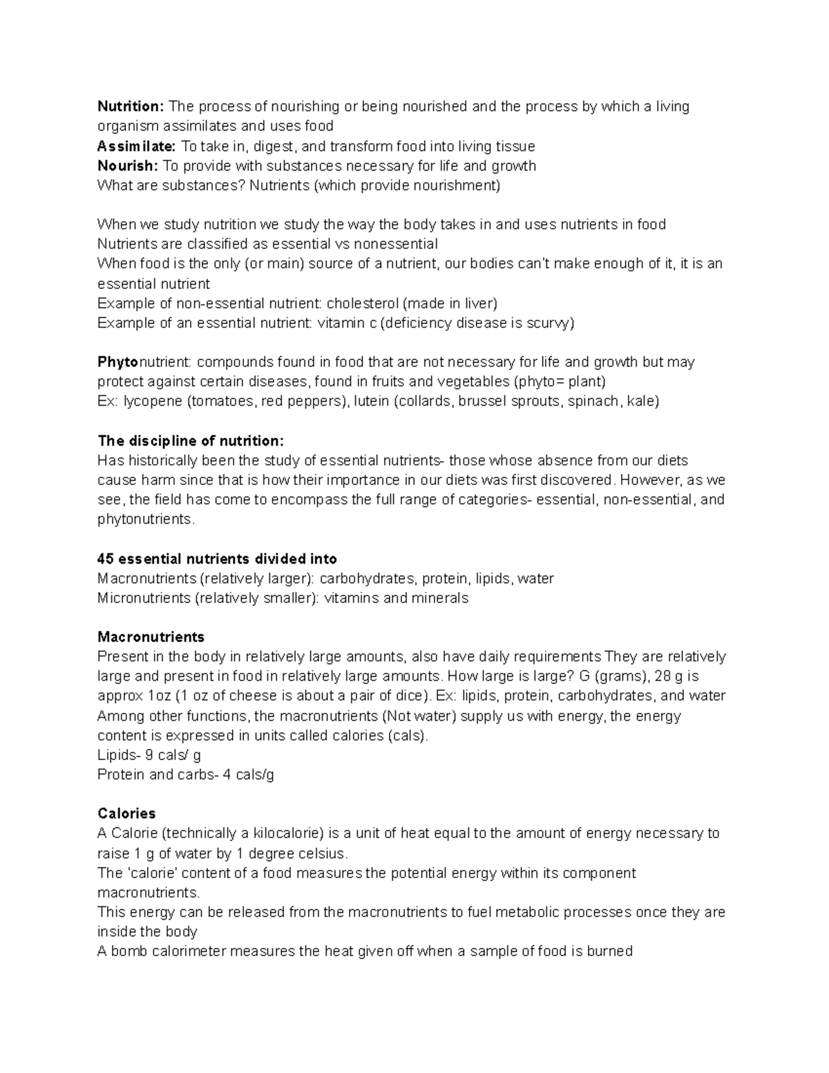 NTR 101 Test 1 - Comprehensive Nutrition Notes and Insights - Studocu