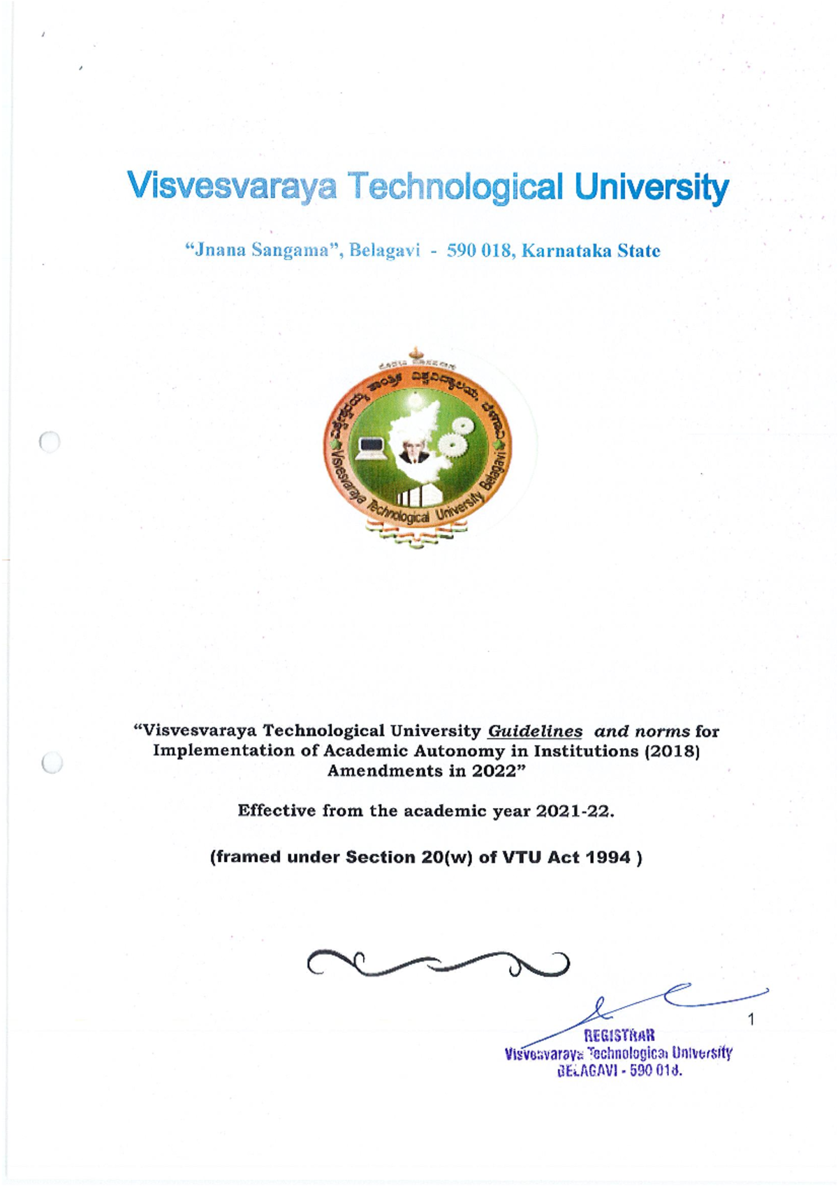 VTU Guidelines for Academic Autonomy Implementation (2018) - Studocu