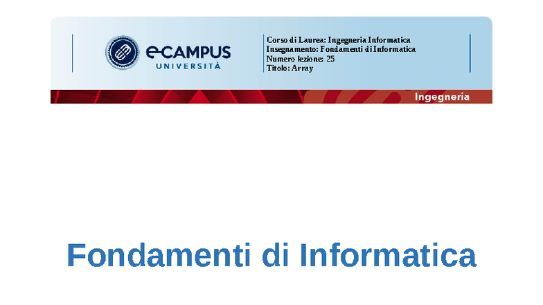 Lez. 25 Fondamenti di Informatica: Array in Java - Studocu