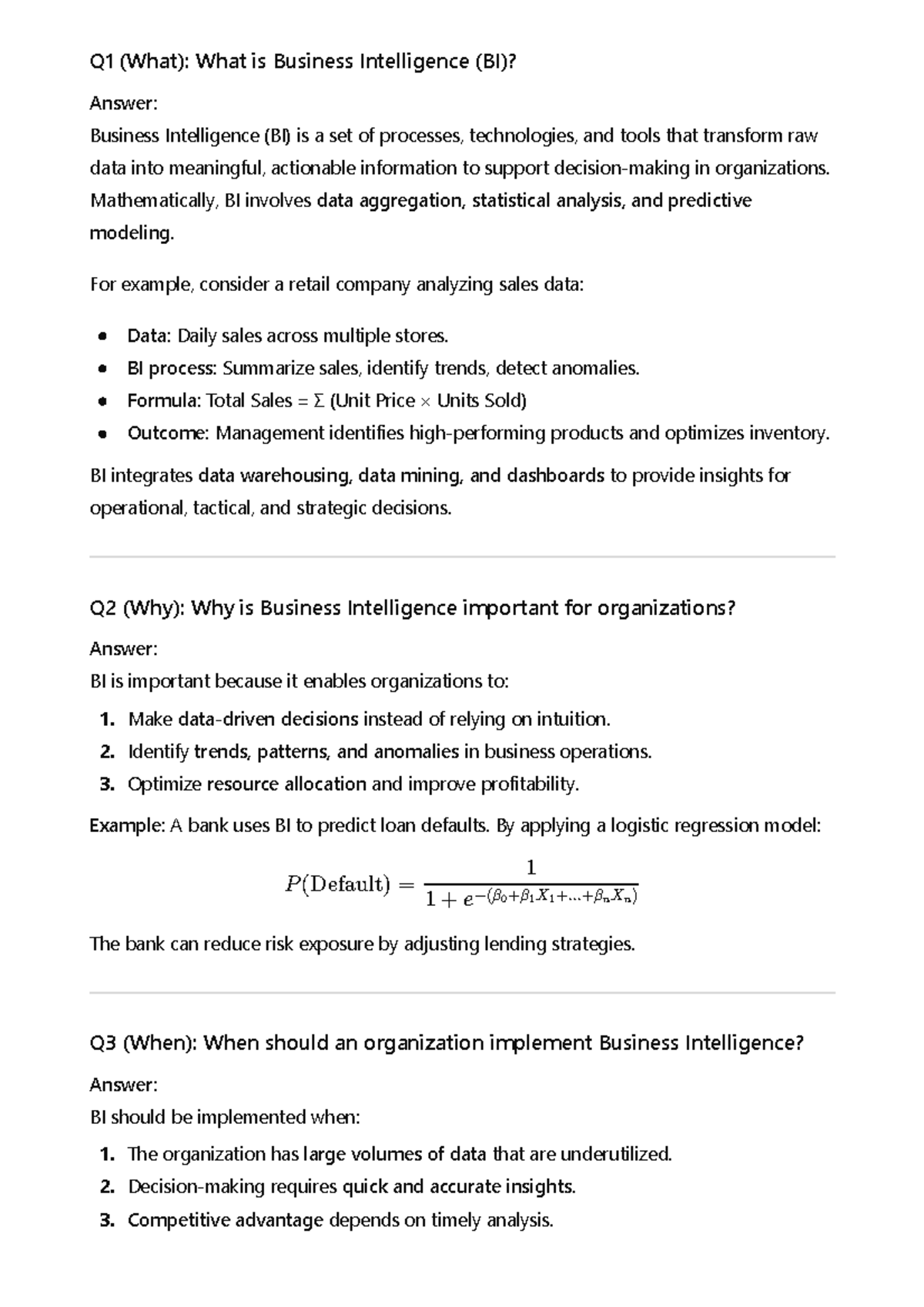 B1 Lecture 1: Comprehensive Notes on Business Intelligence (BI) - Studocu