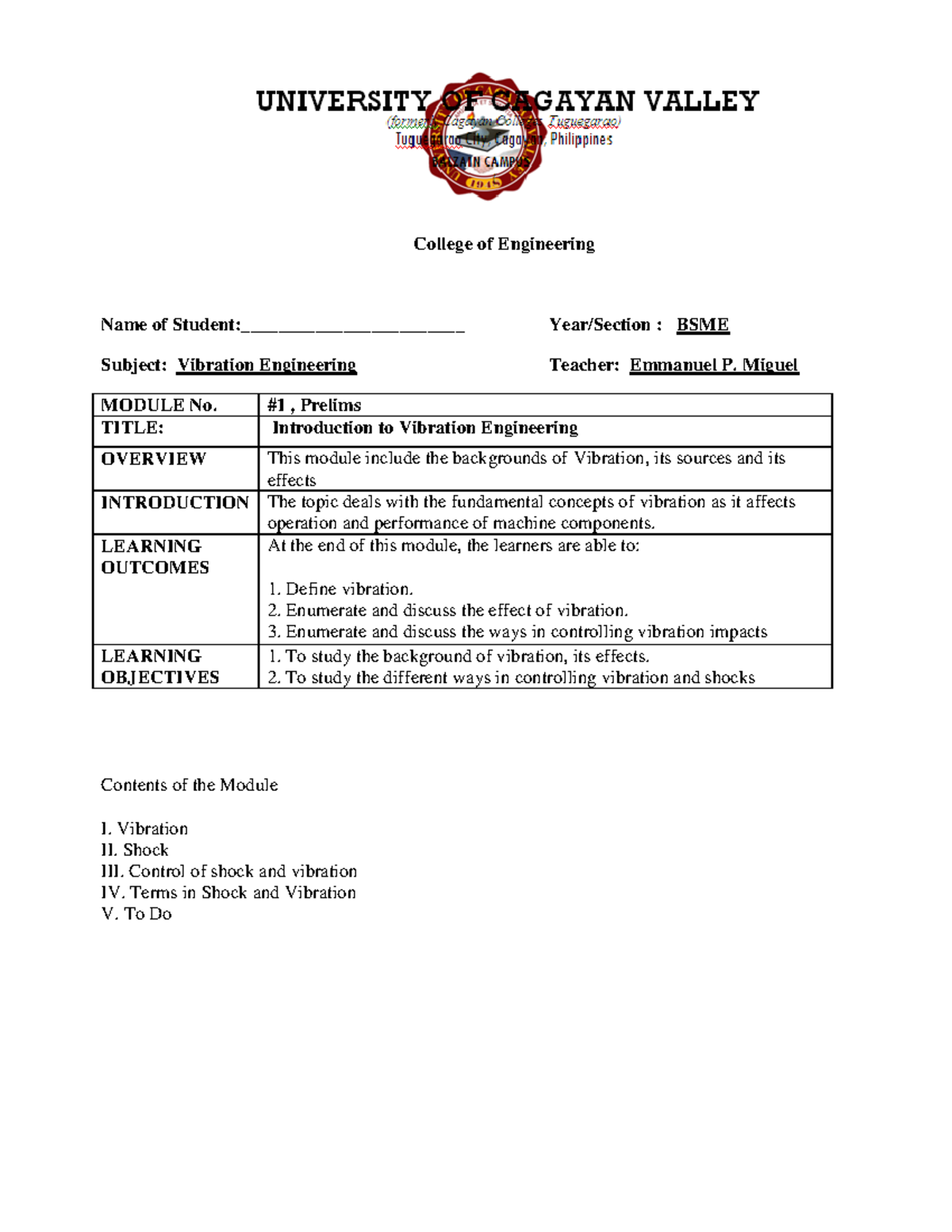Module 1: Prelims on Vibration Engineering Concepts and Control - Studocu