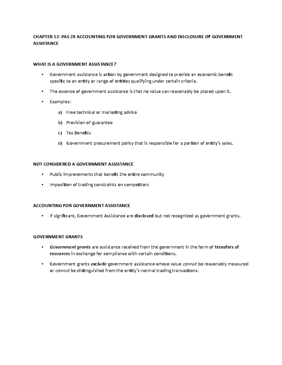 CFAS C12 PAS 20 - PAS 20 ACCOUNTING FOR GOVERNMENT GRANTS AND ...