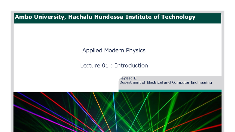 Applied Modern Physics Lecture 01: Introduction (ECE 101) - Studocu