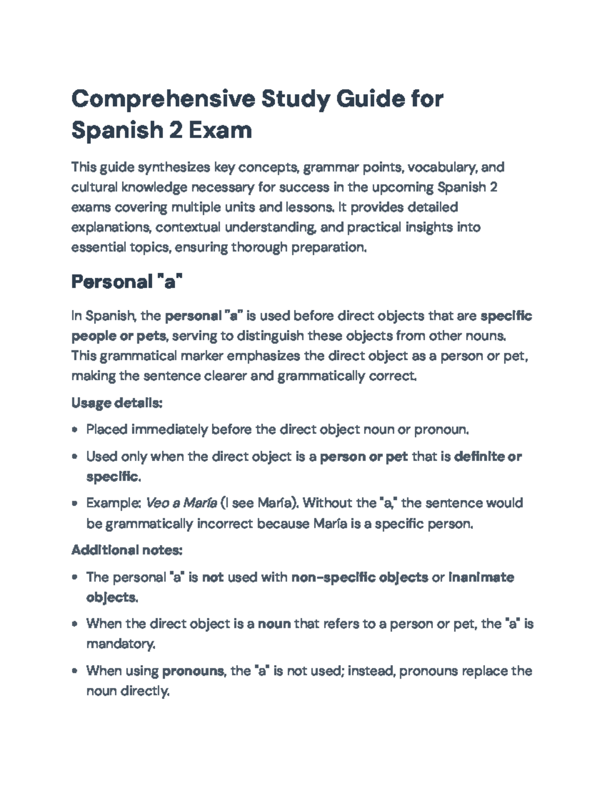 Comprehensive Study Guide for Spanish 2 Final Exam Prep - Studocu