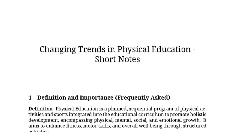 Changing Trends in Physical Education: Short Notes for CHAP 1 - Studocu