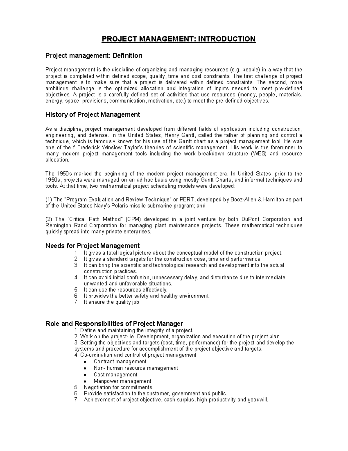01 Intro to Project Management: Classification of Projects - Studocu