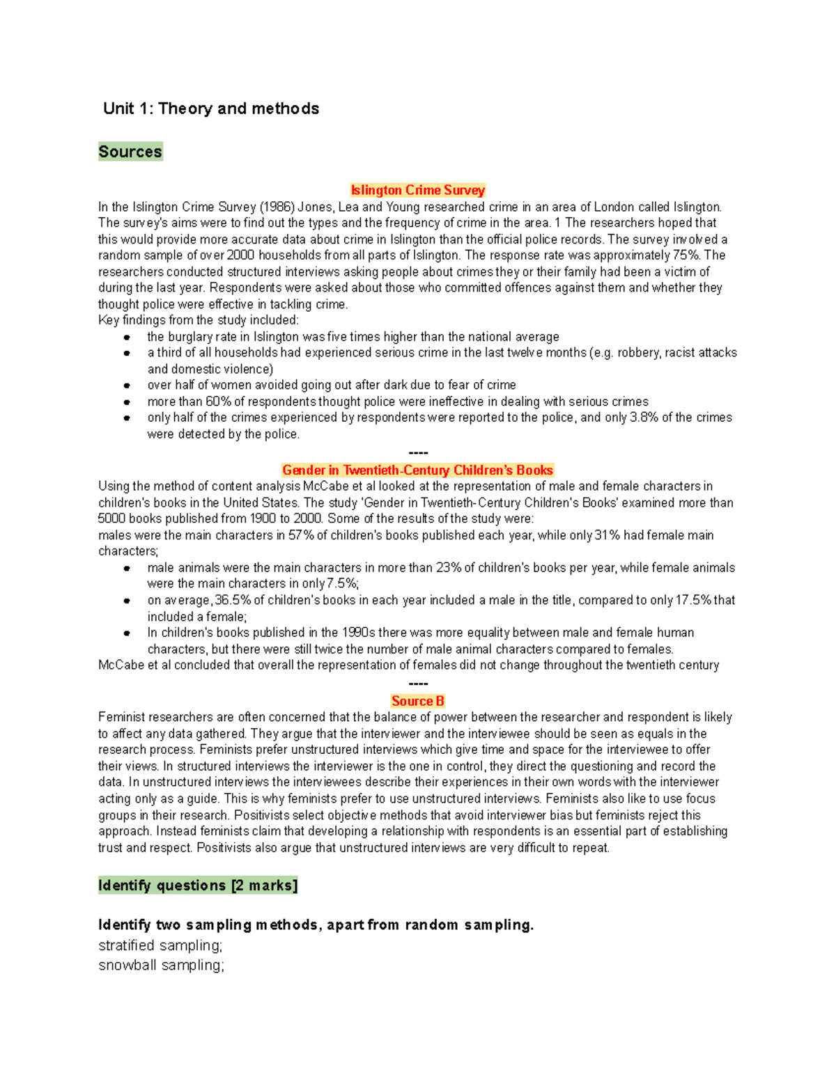 Unit 1: Theory and Methods - Islington Crime Survey Analysis - Studocu