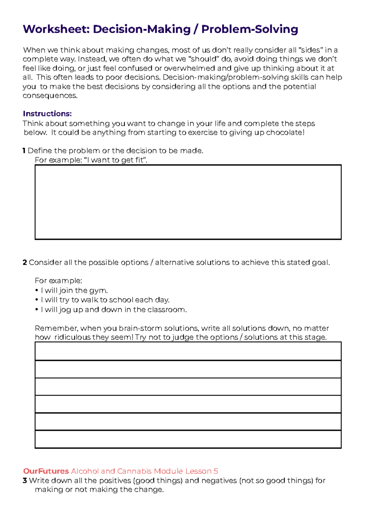 Worksheet Decision-making and problem-solving - Worksheet: Decision ...