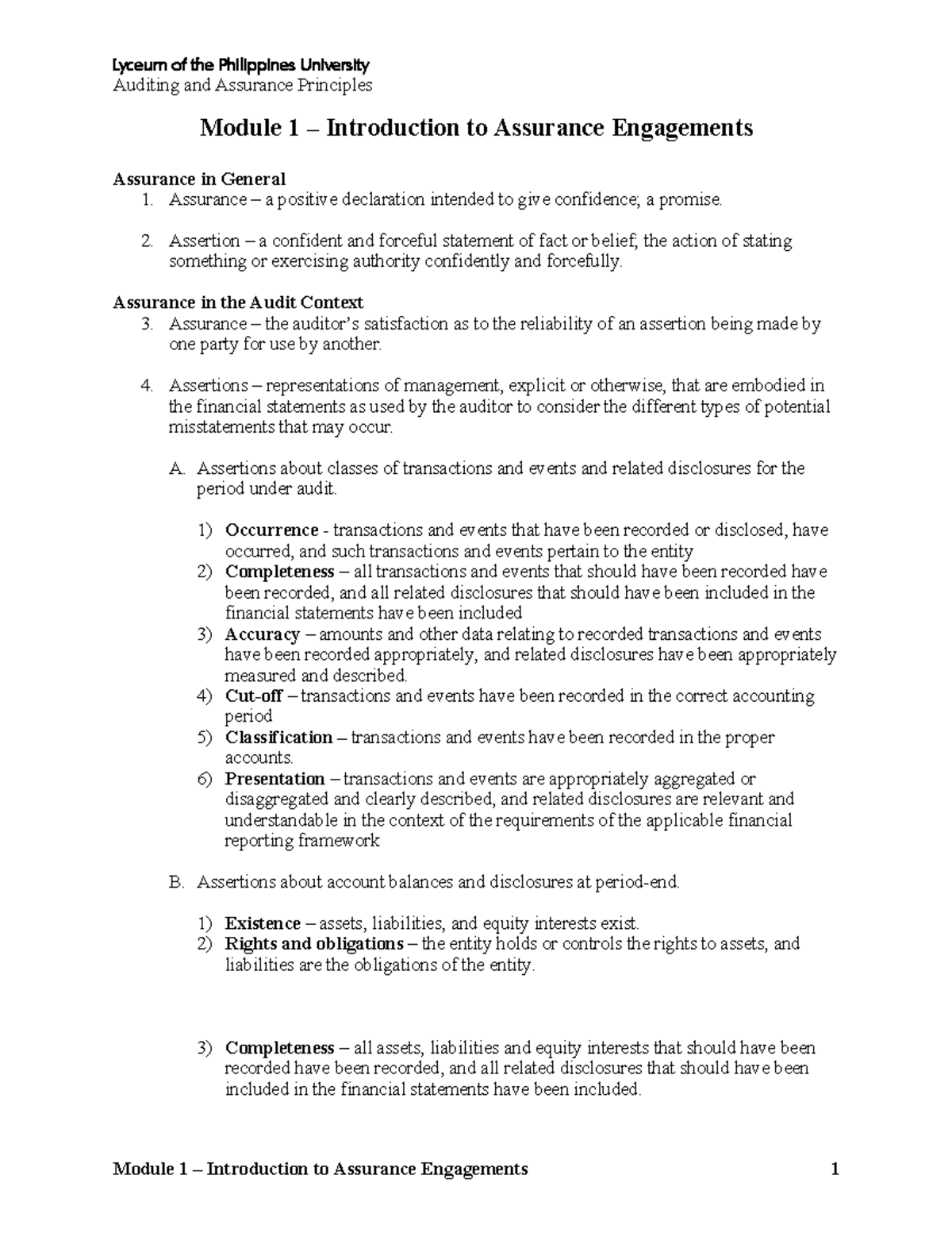 LPU Assurance Engagements Module 1: Key Principles and Concepts - Studocu