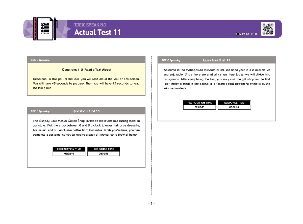 TOEIC SPEAKING Actual Test 11 MP3 AT_11_Q: Speaking Questions ...