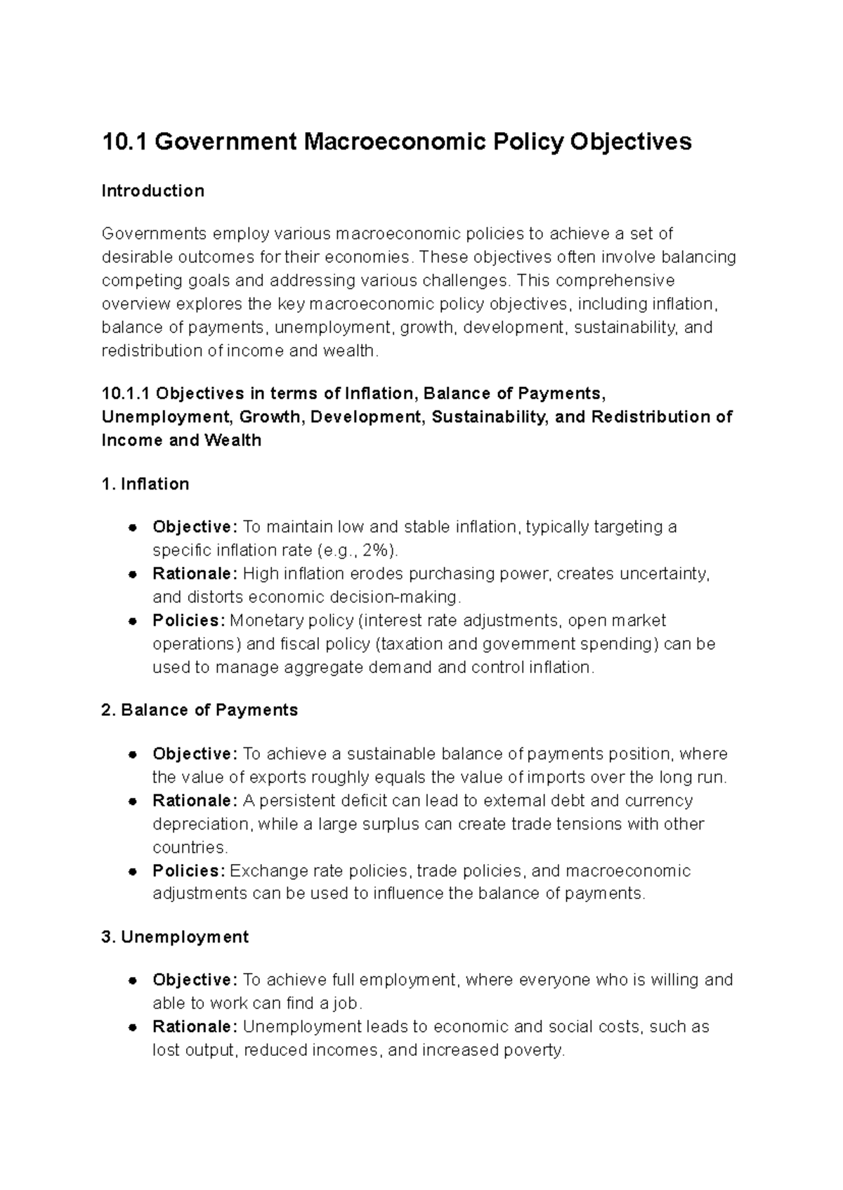 Macroeconomic Policy Objectives Overview (Alevel) - Studocu