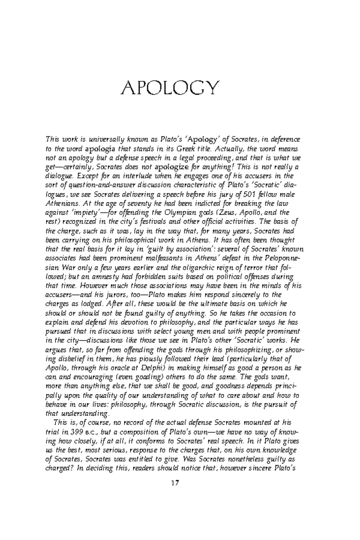Plato's Apology of Socrates: Defense Speech Analysis (PHIL 101) - Studocu