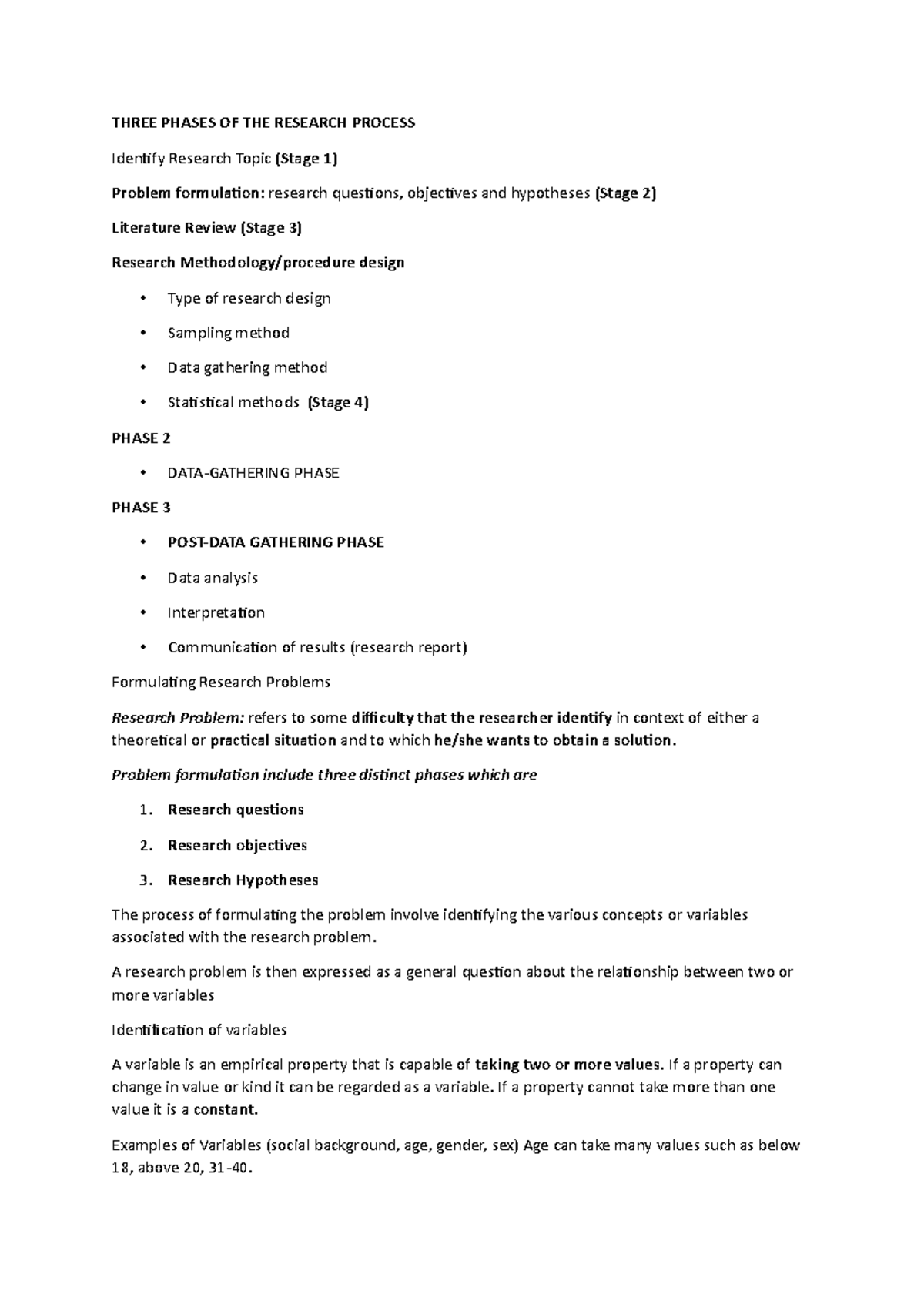 Three Phases OF THE Research Process - THREE PHASES OF THE RESEARCH ...