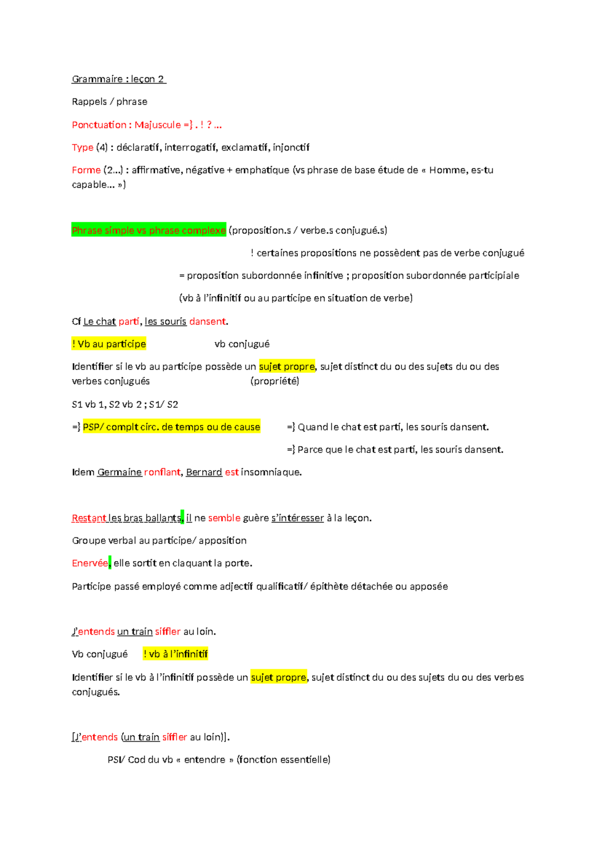 Grammaire 2 phrase - kjdfg - Grammaire : leçon 2 Rappels / phrase ...