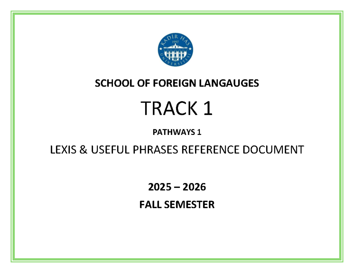 Kadir Has University Track 1 Fall 2025-2026 Lexis & Useful Phrases ...